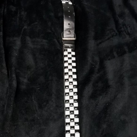 Accessories | Black A White Dull Spike Checkered Belt | Poshmark